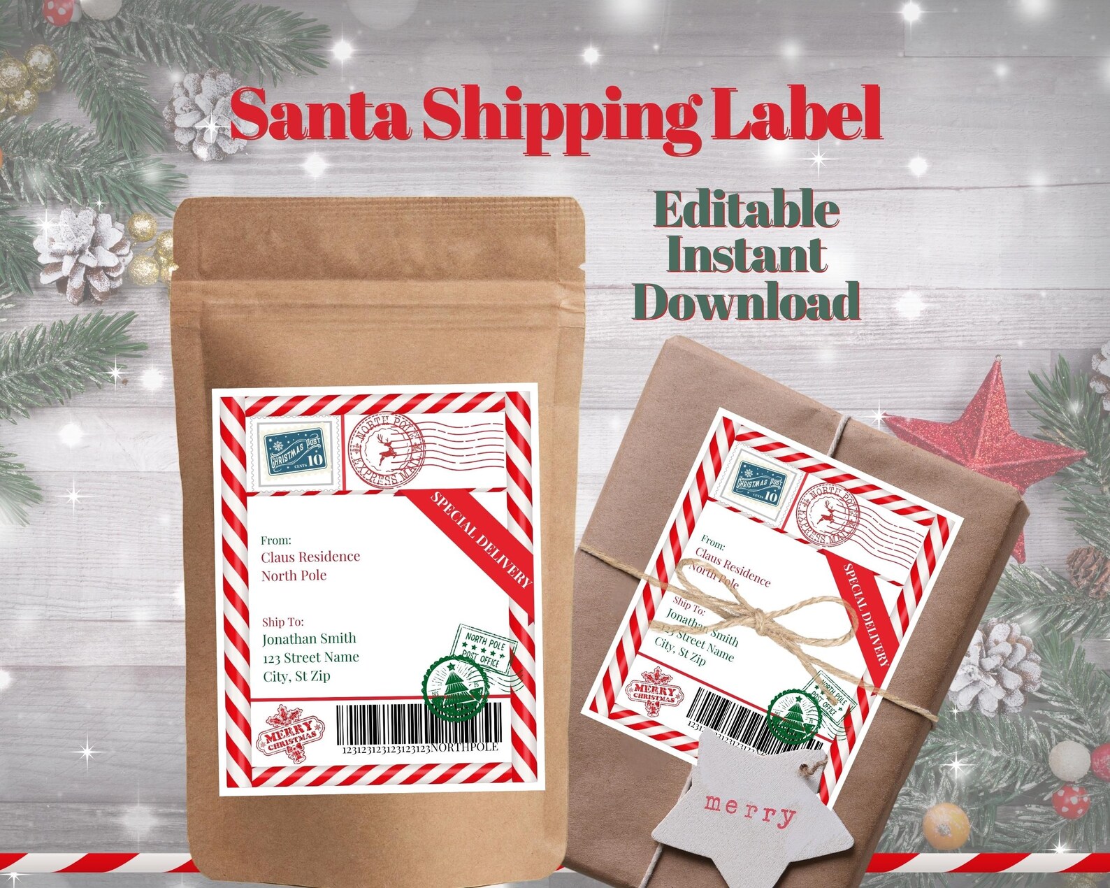 Editable Santa Mailing Label, Christmas Gift (digital Download) - Etsy