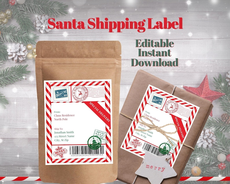 Editable Santa Mailing Label, Christmas Gift, Christmas Label ...