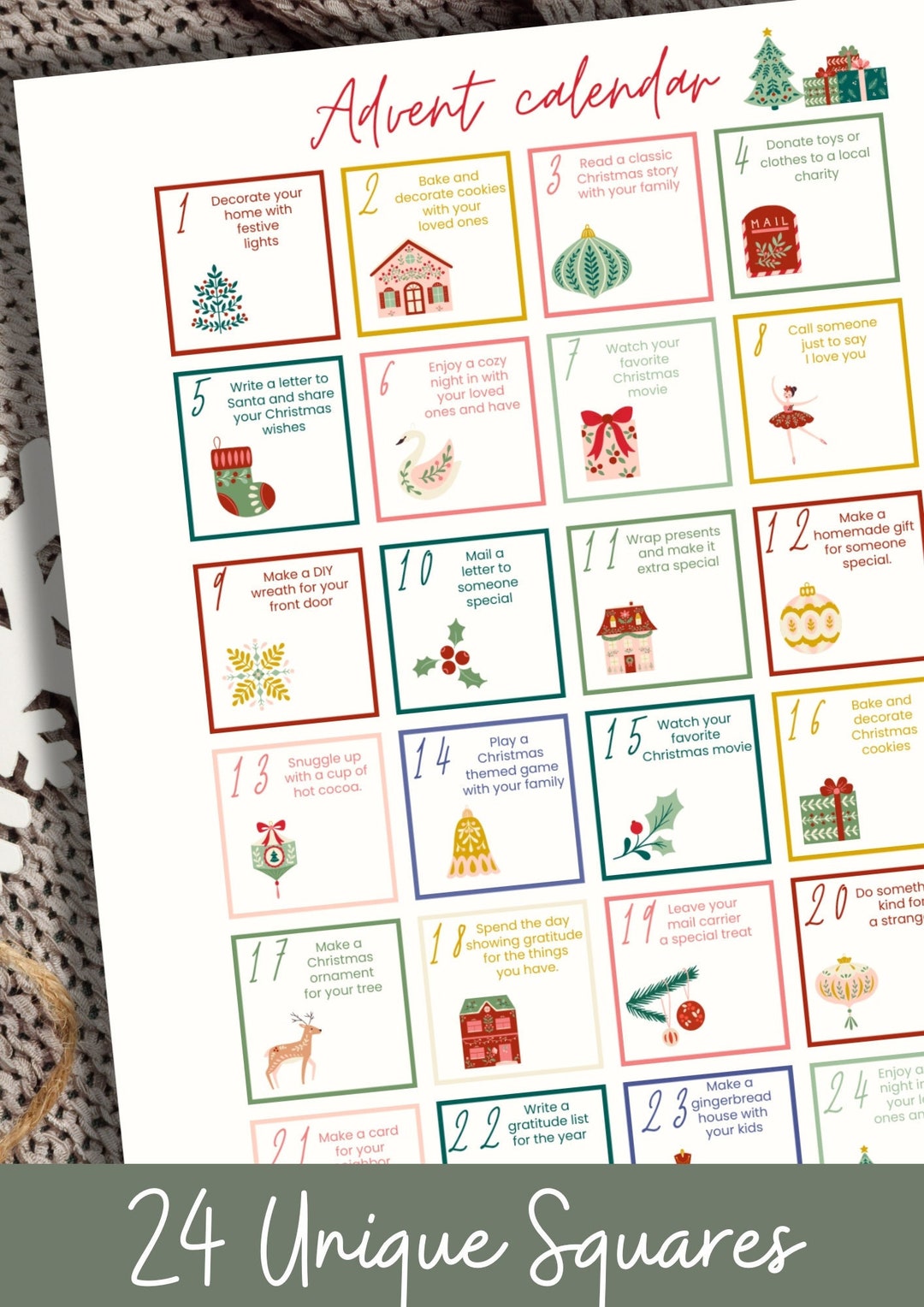 Christmas Advent Calendar, Advent Calendar for Kids, Christmas Activity ...