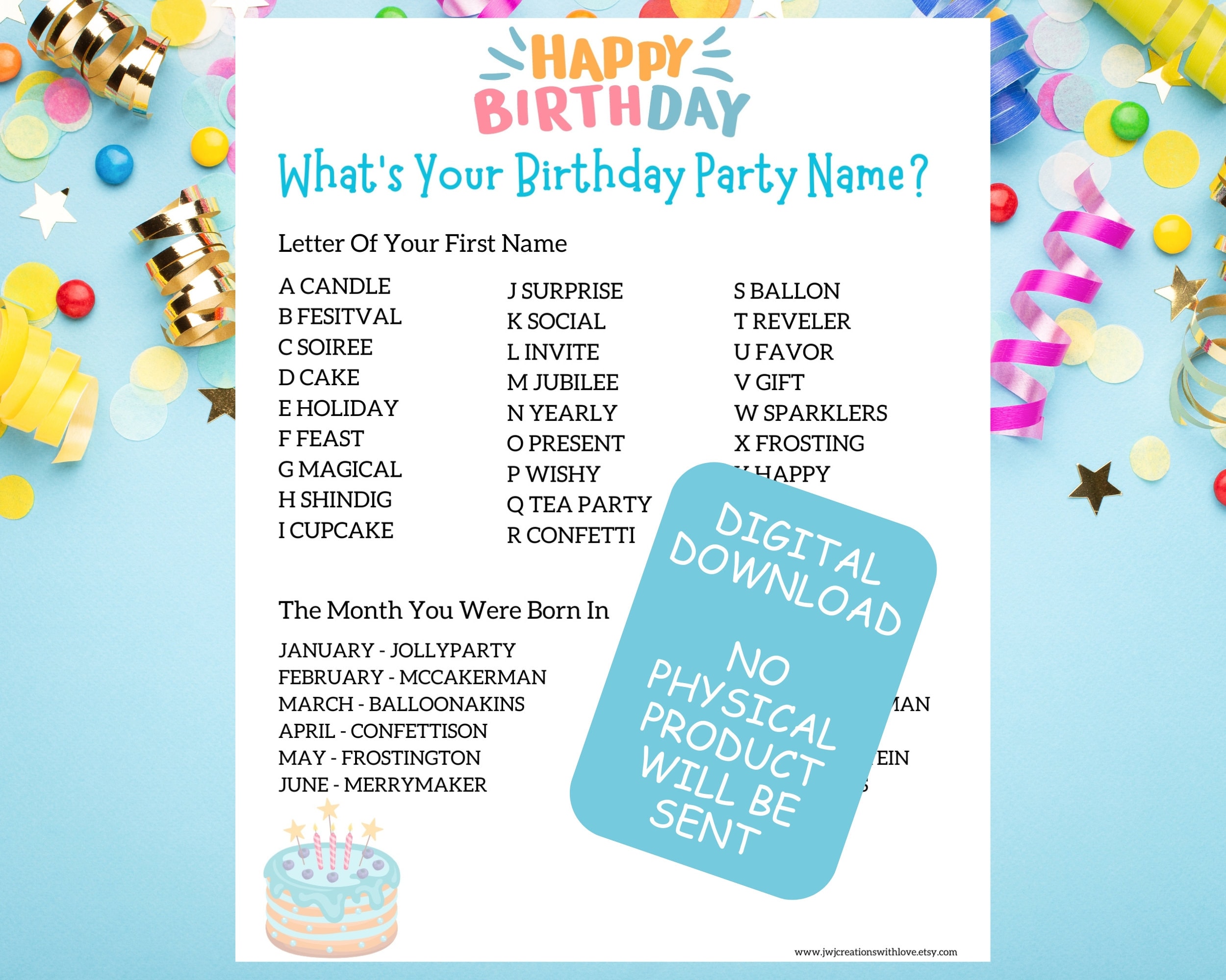 Birthday Party Name Game: Kids Classroom Activity (digital Download) - Etsy