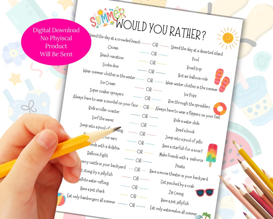 Summer Fun Would You Rather Game: Beach Vacation Party (digital ...