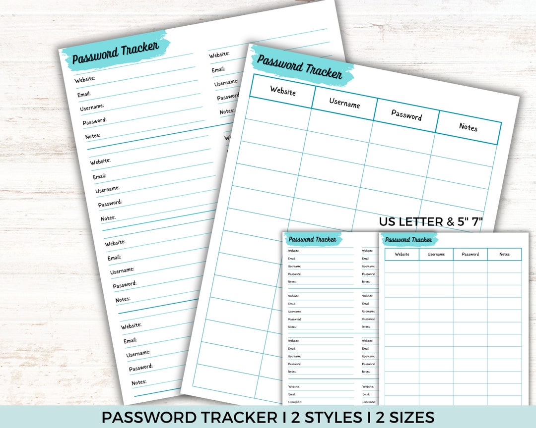2-pack Password Tracker BUNDLE, Printable Password Log & Organizers ...