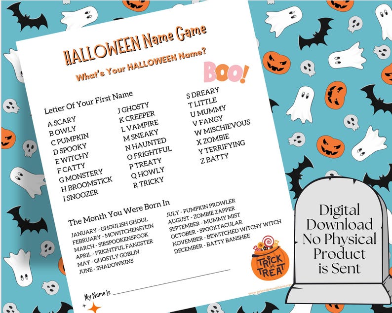 Halloween What's My Name Game, Halloween Theme Party, Halloween ...