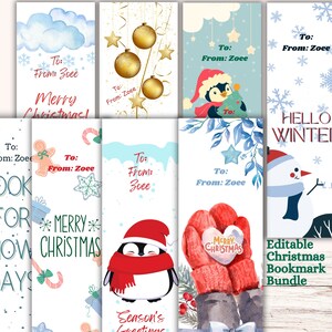 Editable Bookmarks, 8 Christmas Printable Bookmarks, Stocking Stuffer ...