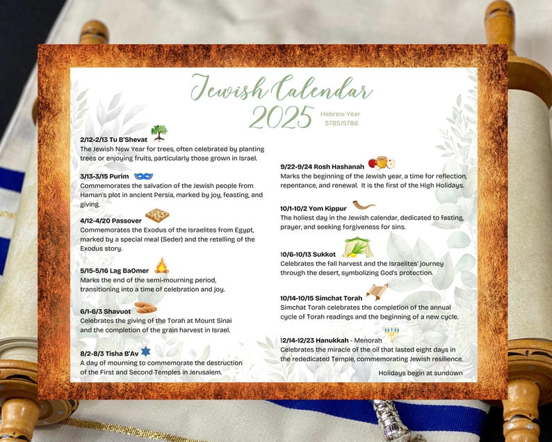 2025 Jewish Calendar, 5785 5786 Hebrew Calendar, Jewish Wall Art ...