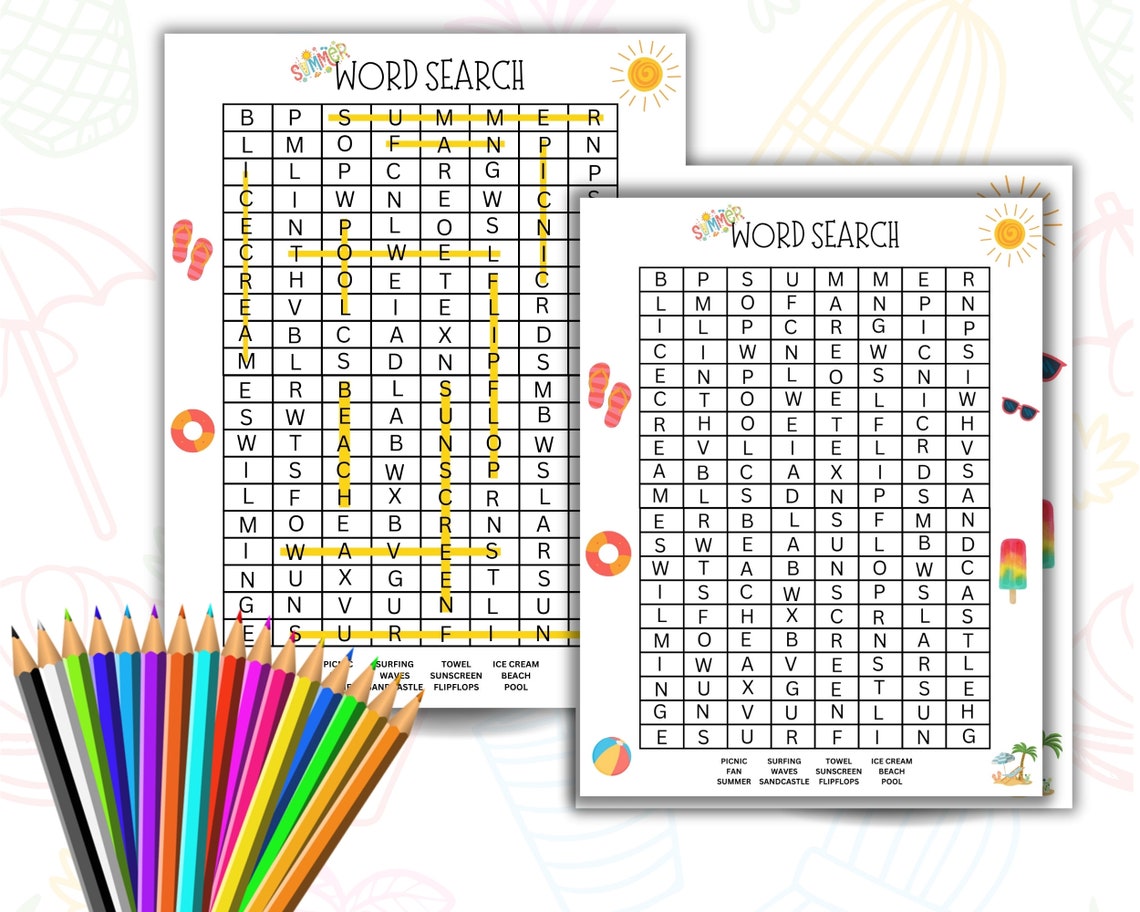 Summer Fun Word Search Printable, Beach Theme, Vacation Theme, Summer ...