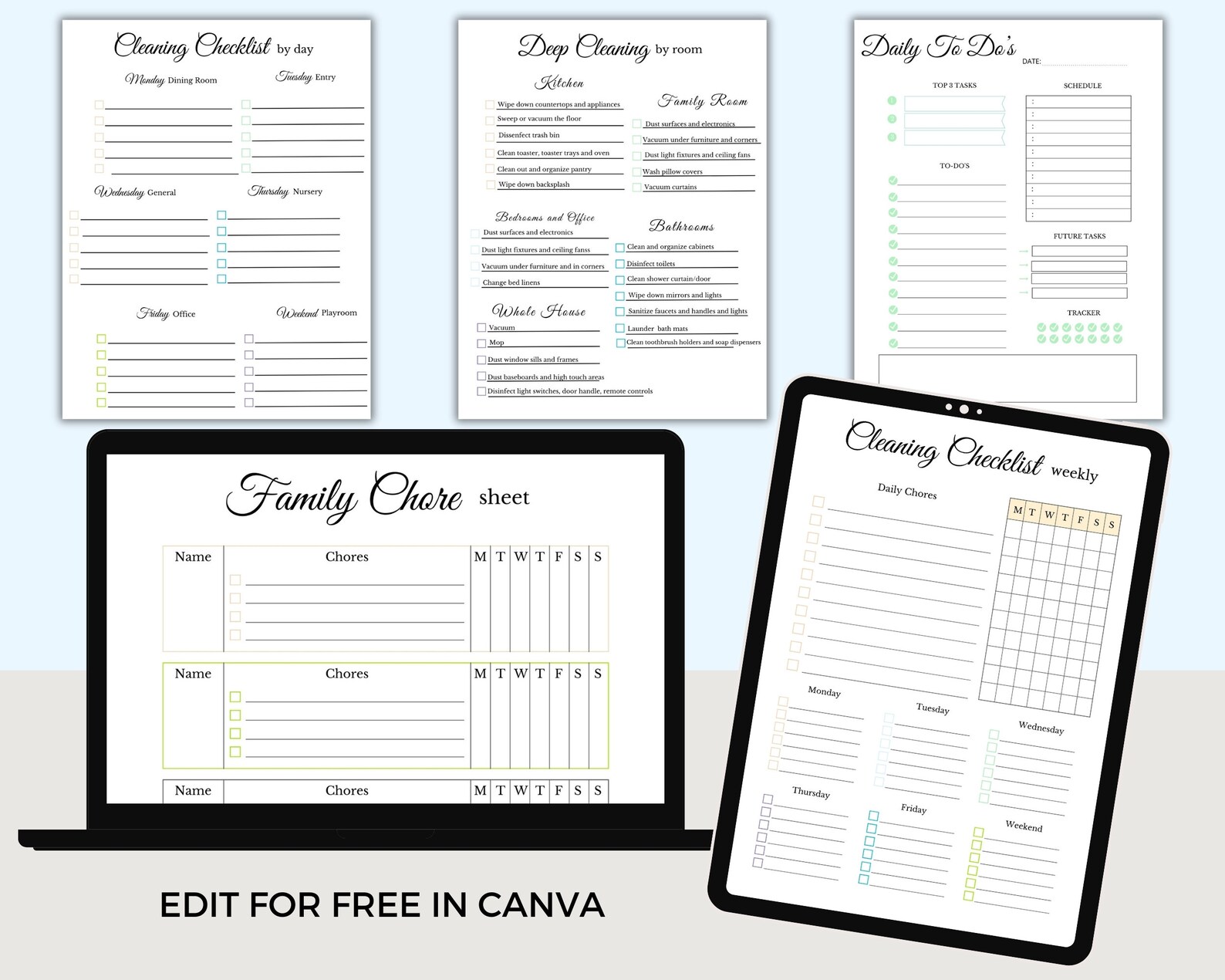 Editable Cleaning Checklist Bundle: Household Chore Charts (digital ...
