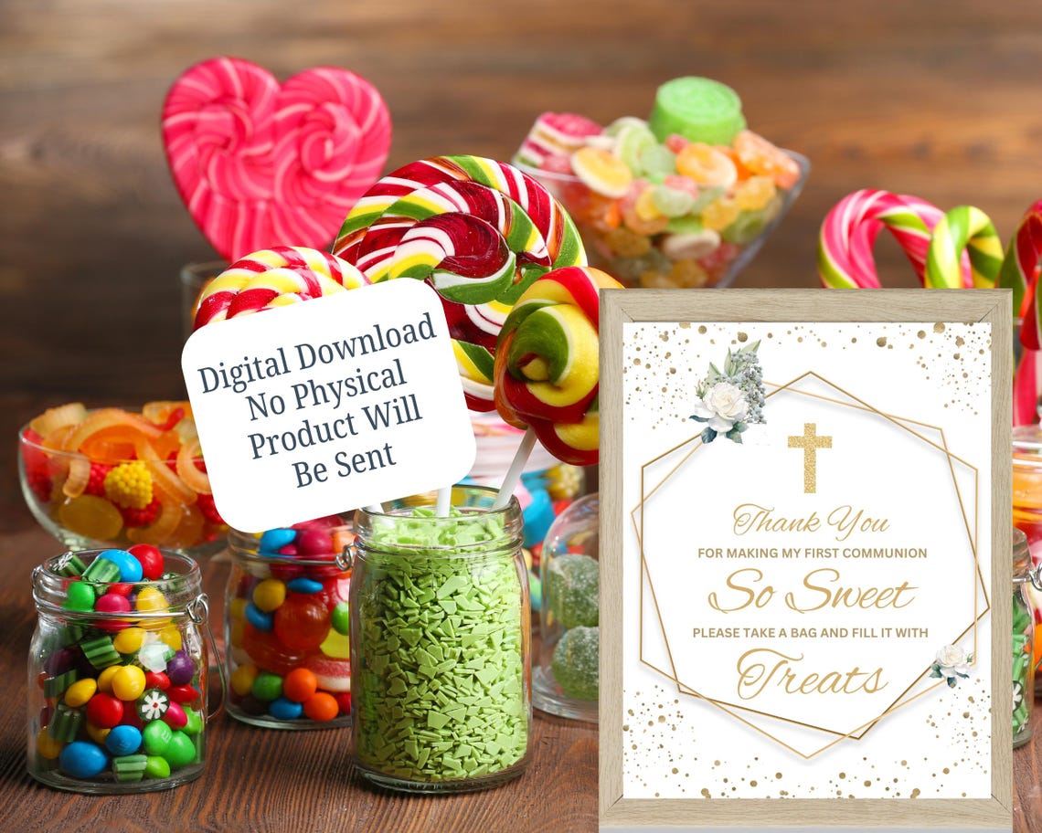 First Communion Candy Table Sign: Rustic Sweet Treats (digital Download ...