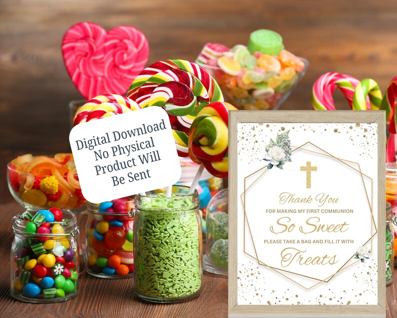 First Communion Candy Table Sign: Rustic Sweet Treats (digital Download ...