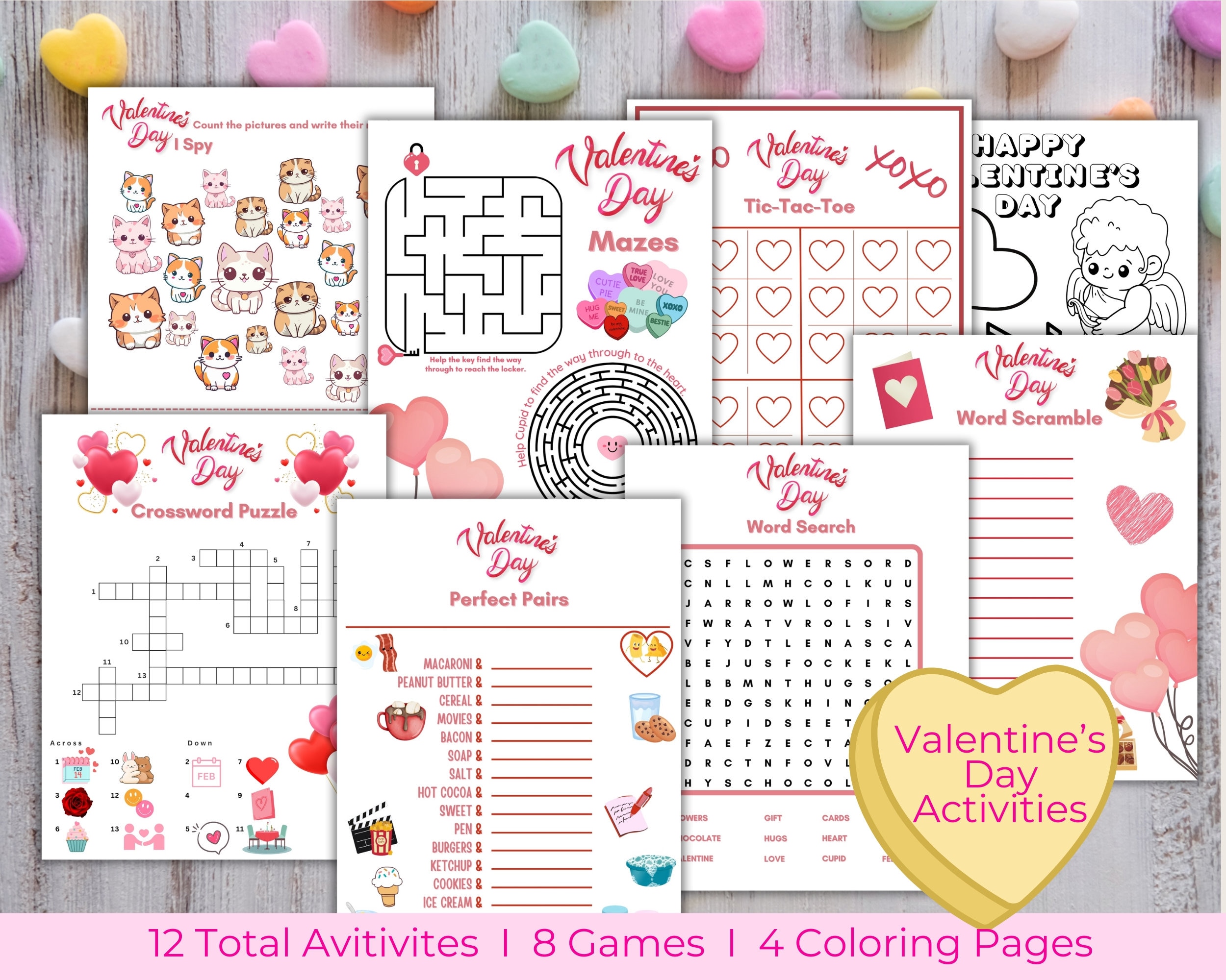 12 Valentines Day Printable Activities, Games Bundle, Valentines Kid ...