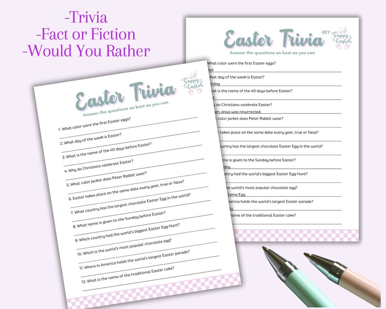 Easter Trivia Bundle for Kids, Fact or Fiction, Would You Rather ...