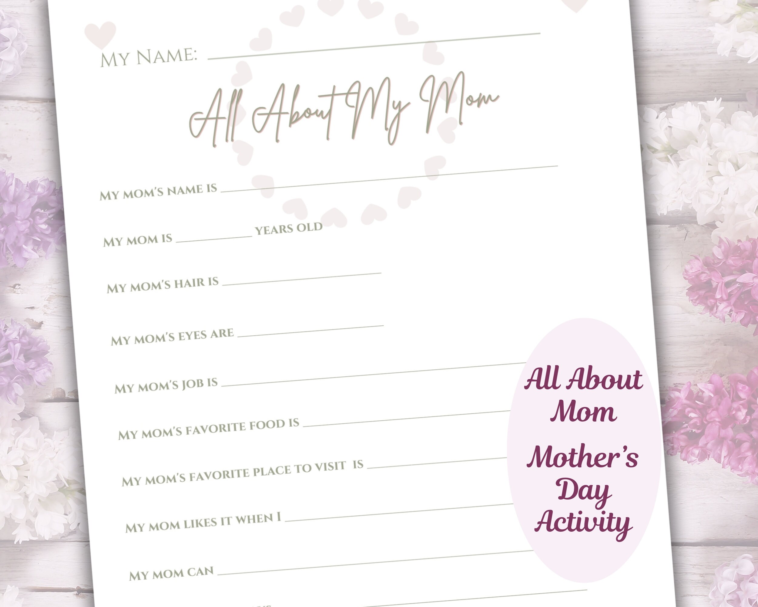 Printable, All About My Mom, All About Mom, Mother's Day Printable ...