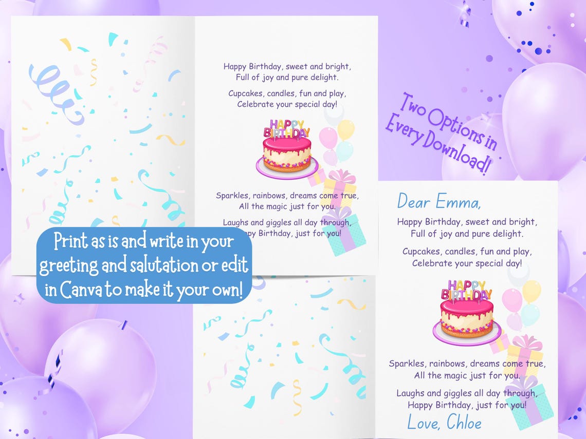 Editable Birthday Card: Printable DIY Card (digital Download) - Etsy