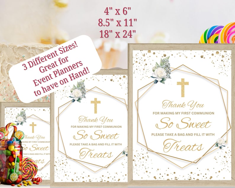 First Communion Candy Table Sign: Rustic Sweet Treats (digital Download ...