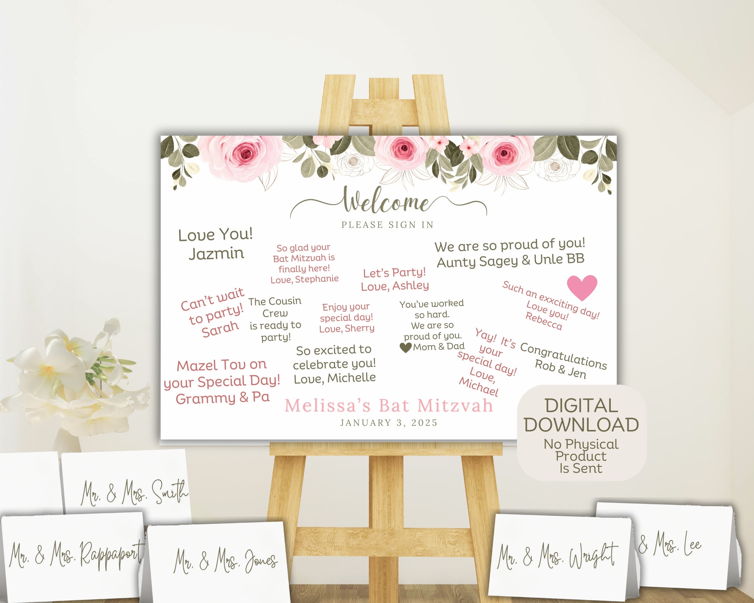 Editable Bar Mitzvah Bat Mitzvah Sign in Board, Welcome Sign ...