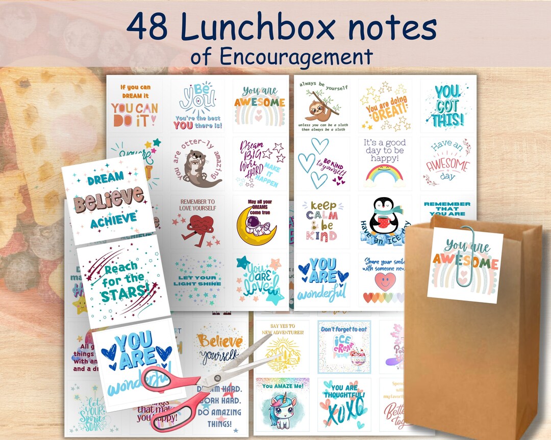 48 Lunchbox Notes for Kids School, Lunch Box Notes, Motivational Notes ...