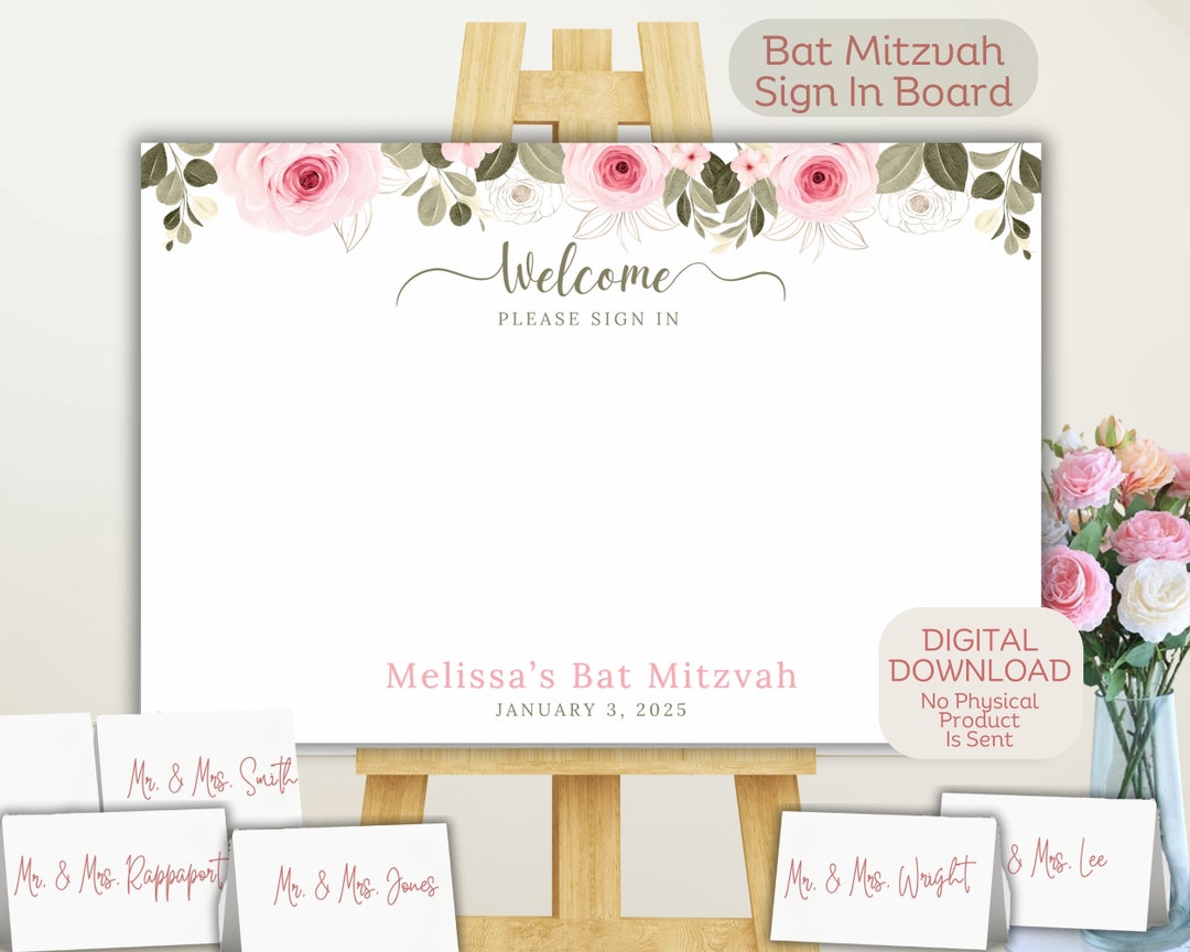 Editable Bar Mitzvah Bat Mitzvah Sign in Board, Welcome Sign ...
