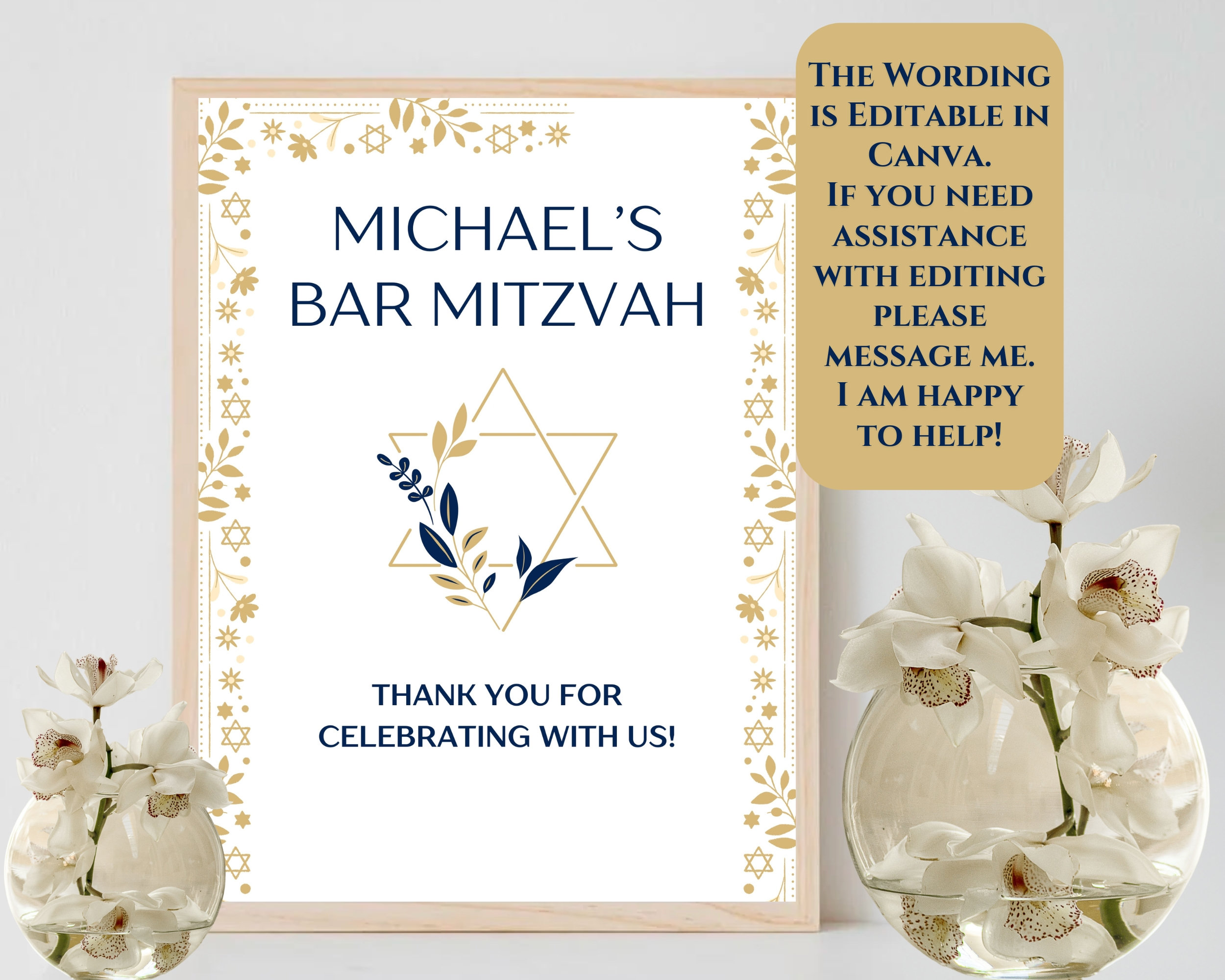 Editable Bar Mitzvah Bat Mitzvah Thank You for Joining Us Sign, Welcome ...