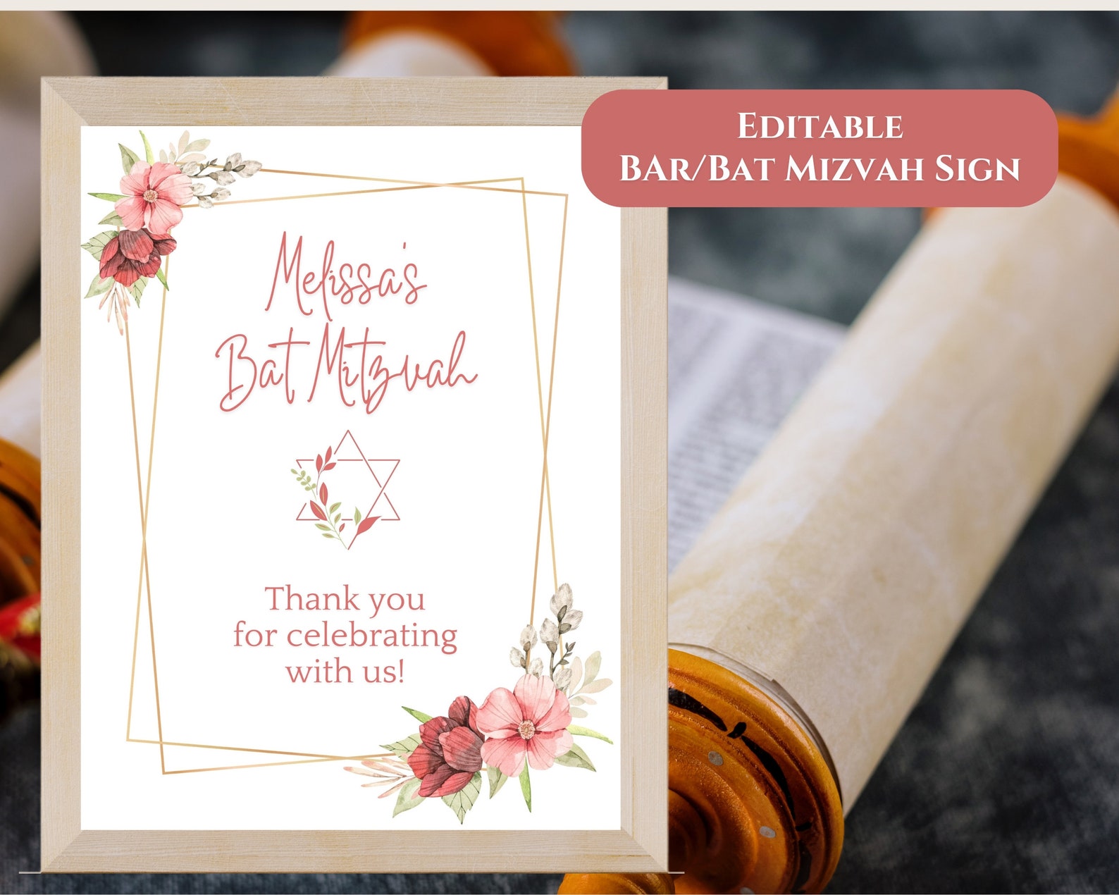 Editable Bar Mitzvah Bat Mitzvah Thank You for Joining Us Sign, Welcome ...