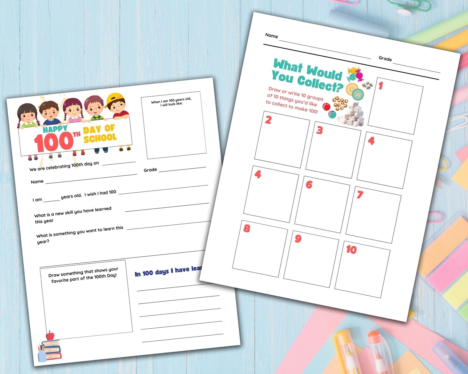 100th Day of School Printable Activities: Homeschool Classroom Game ...