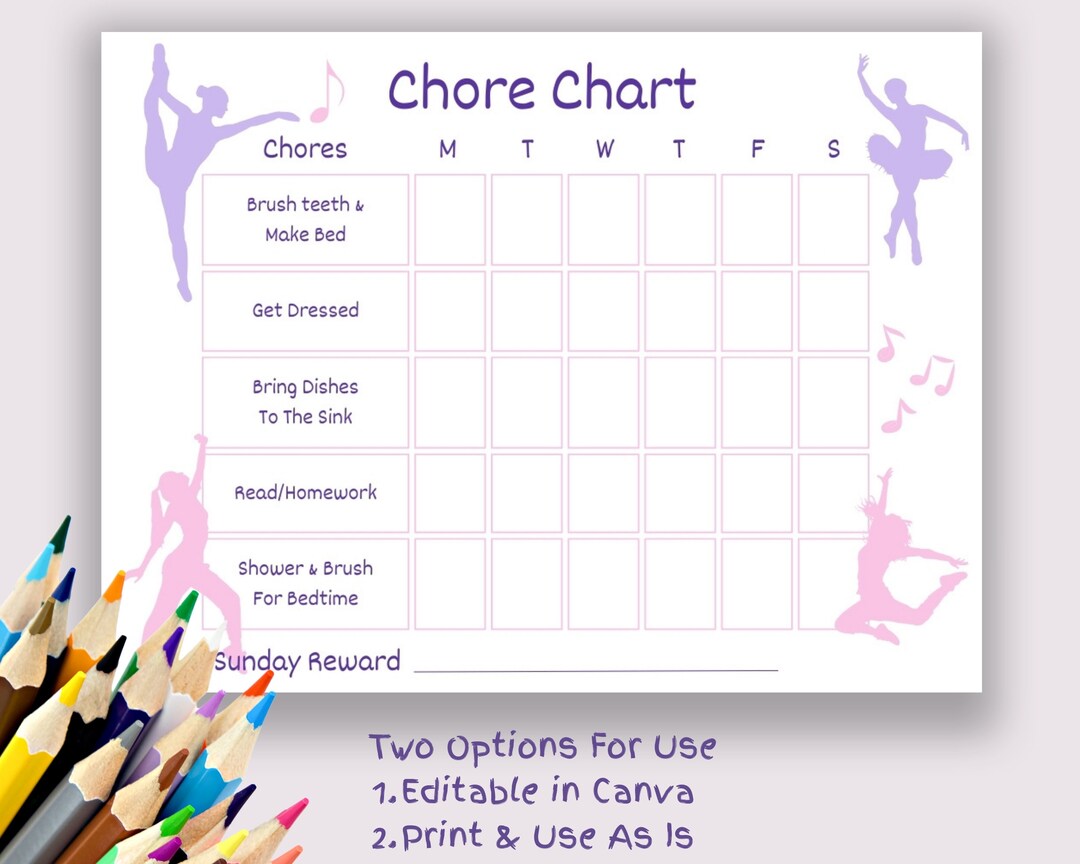 Dance Chore Chart: Editable Kids Weekly Planner (digital Download) - Etsy