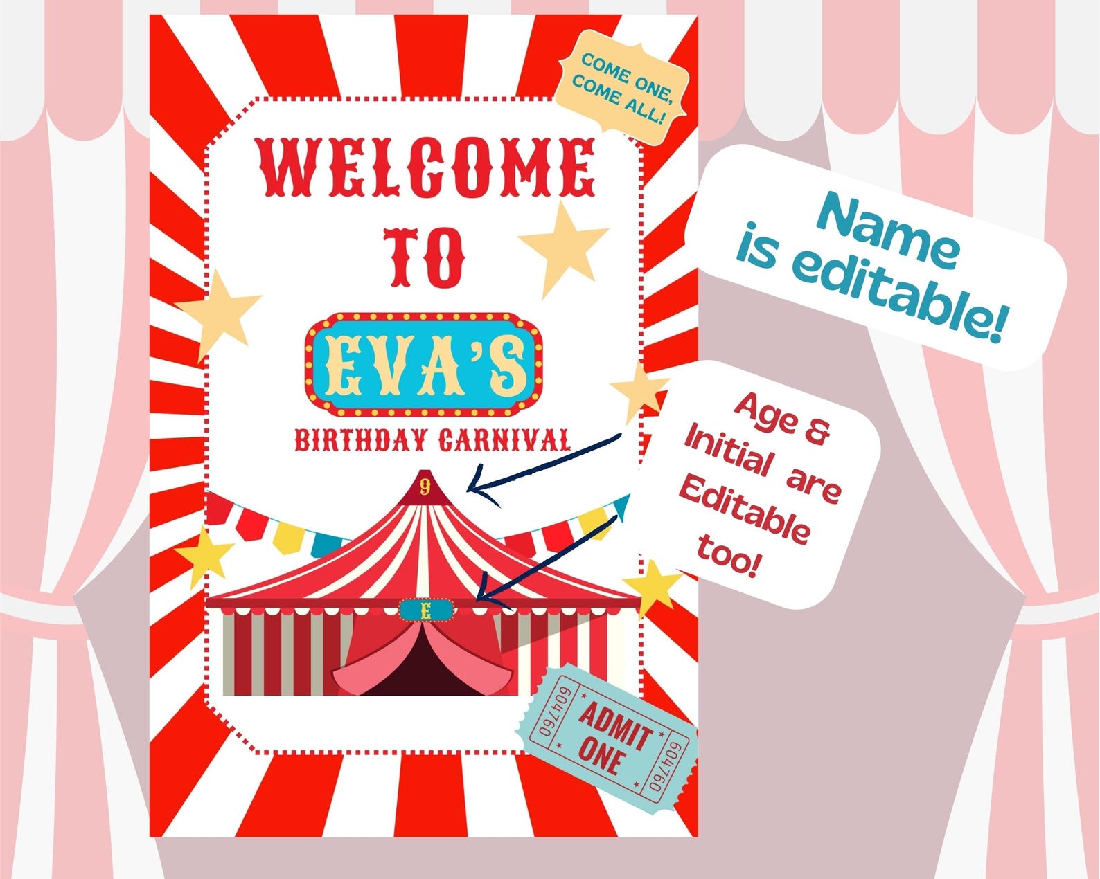 Editable Carnival Welcome Sign, Carnival Theme Party, Carnival Birthday ...