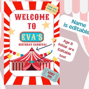 Editable Carnival Welcome Sign, Carnival Theme Party, Carnival Birthday ...