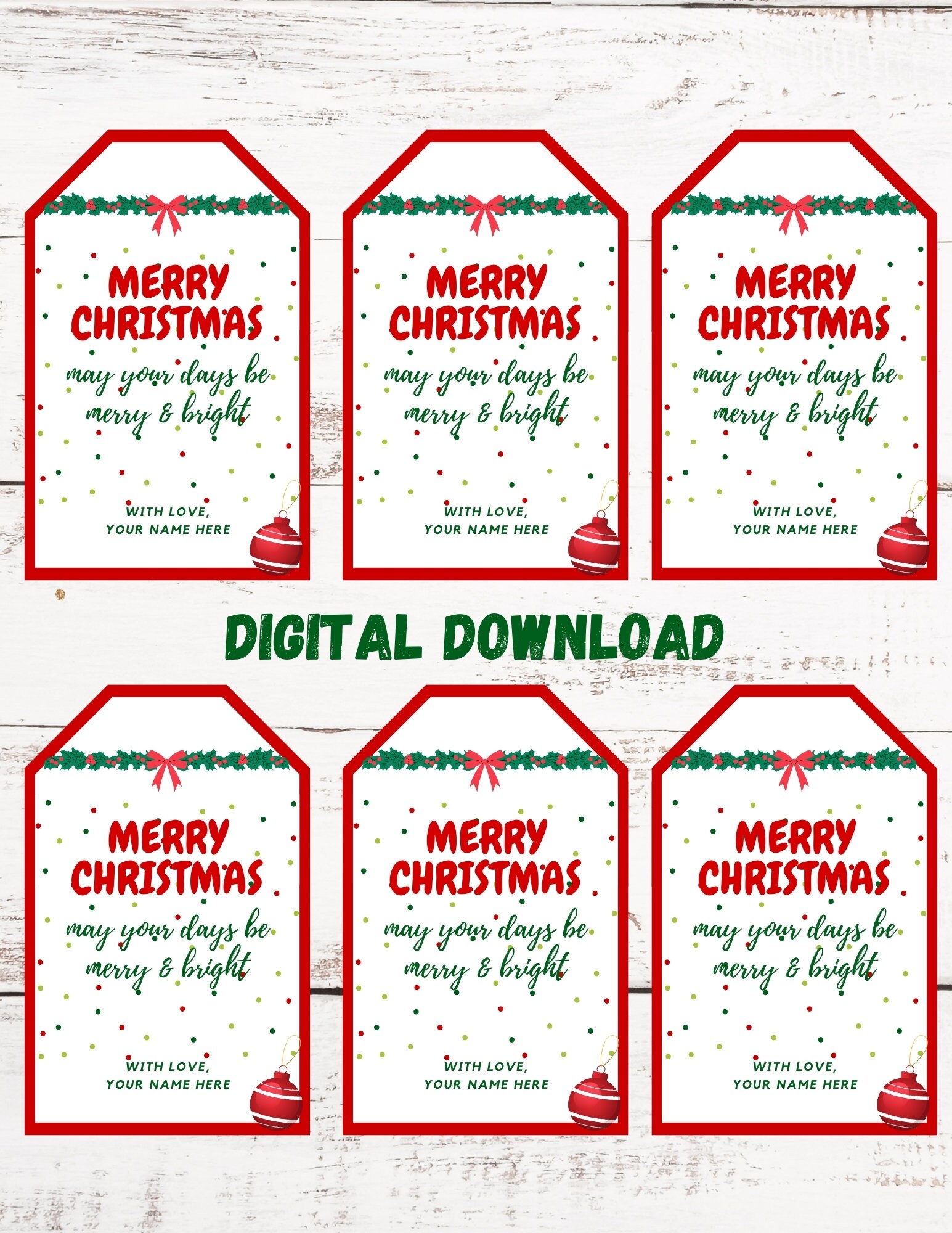 Editable Christmas Gift Tags, Printable Holiday Favor Tags (digital ...