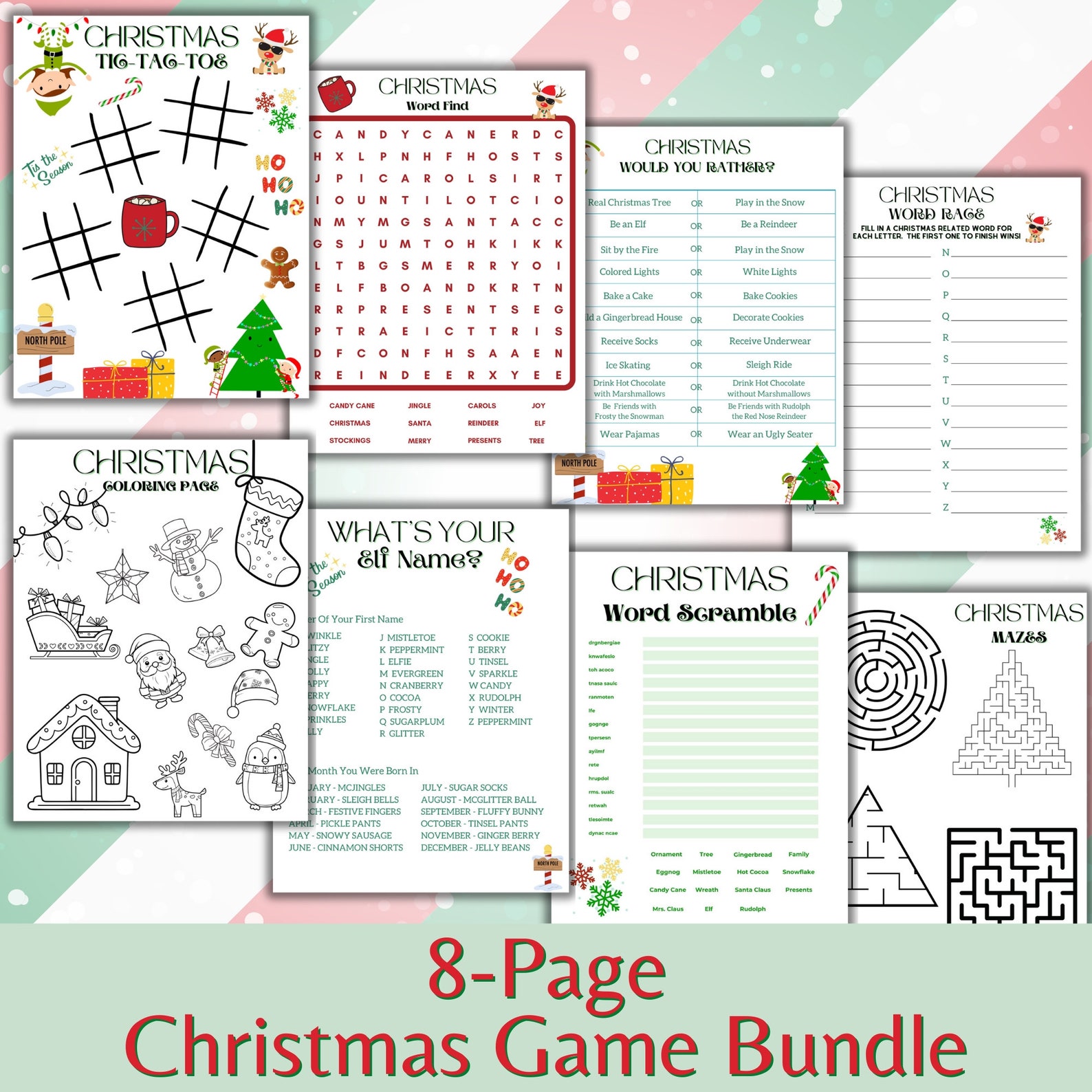 8 Printable Christmas Activities, Christmas Activity Bundle, Kid's ...