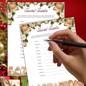 Secret Santa Questionnaire: Christmas Office Gift Exchange (instant ...