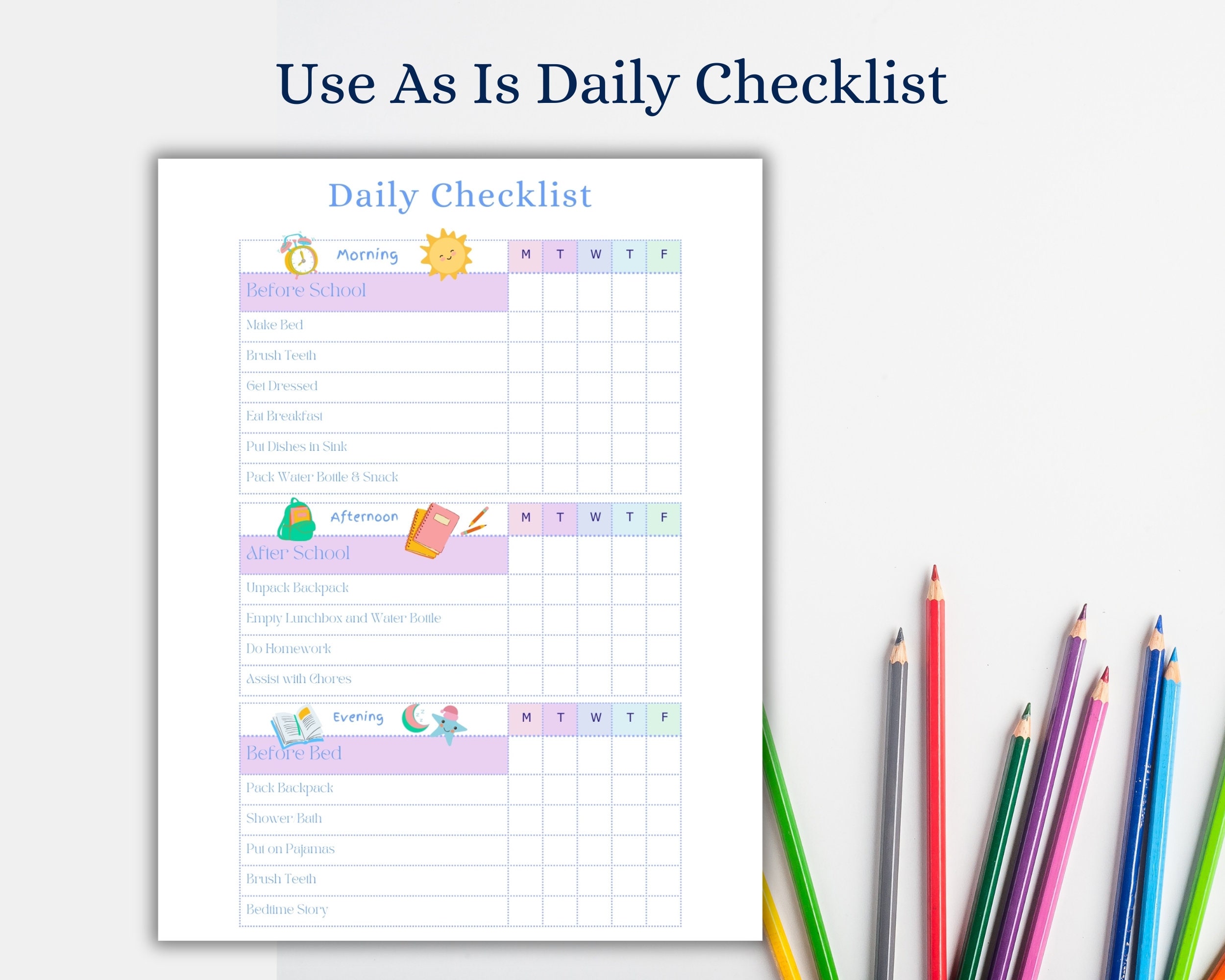 2 Pack Kids Daily School Checklist Schedule, Editable Printable Routine ...