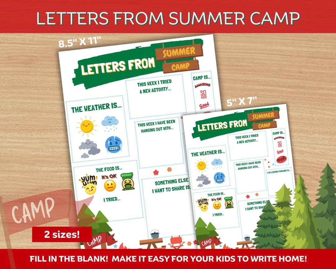 Summer Camp Notes, Fill in the Blank Camp Letters, Summer Camp Letter ...