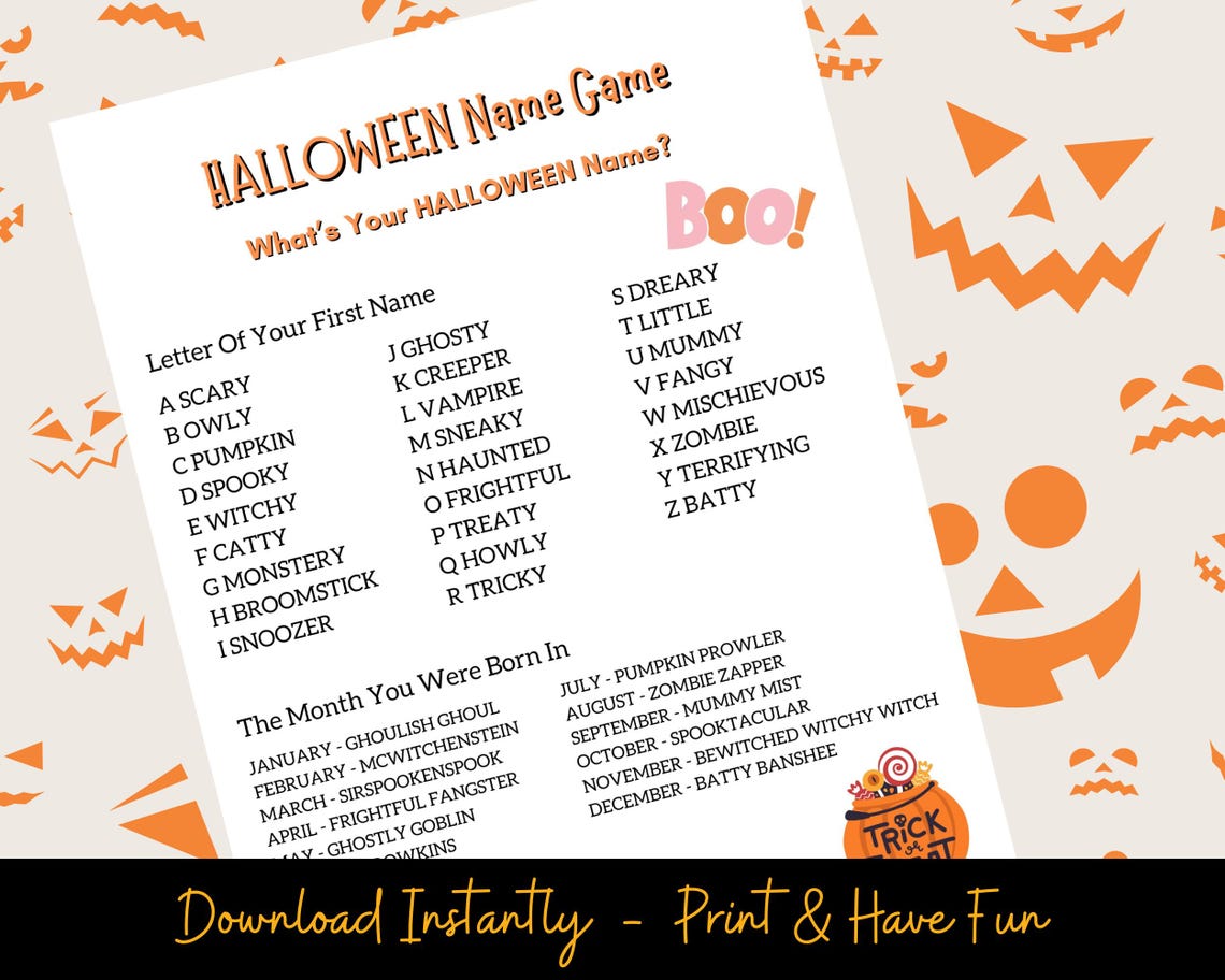 Halloween Name Game: Printable Party Activity (digital Download) - Etsy
