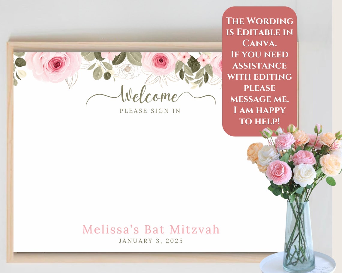 Editable Bar Mitzvah Bat Mitzvah Sign in Board, Welcome Sign ...