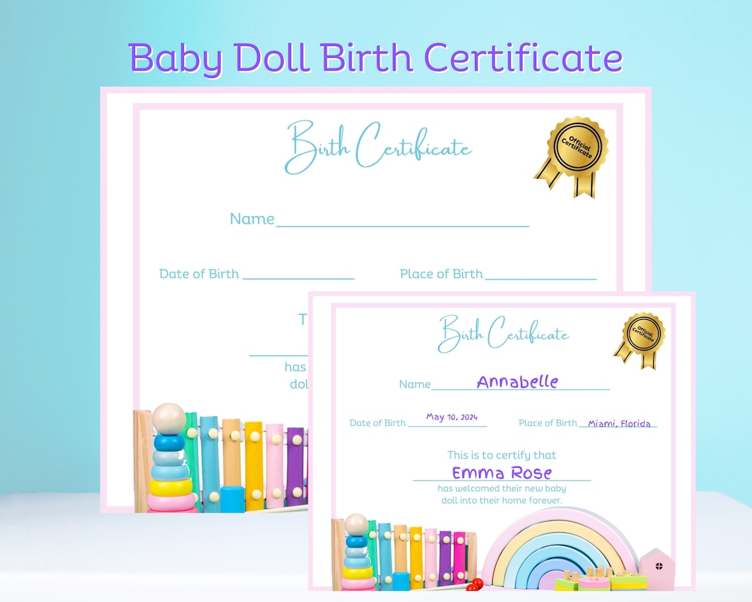Baby Doll Birth Certificate, Gifts for Kids, Dolls - Etsy