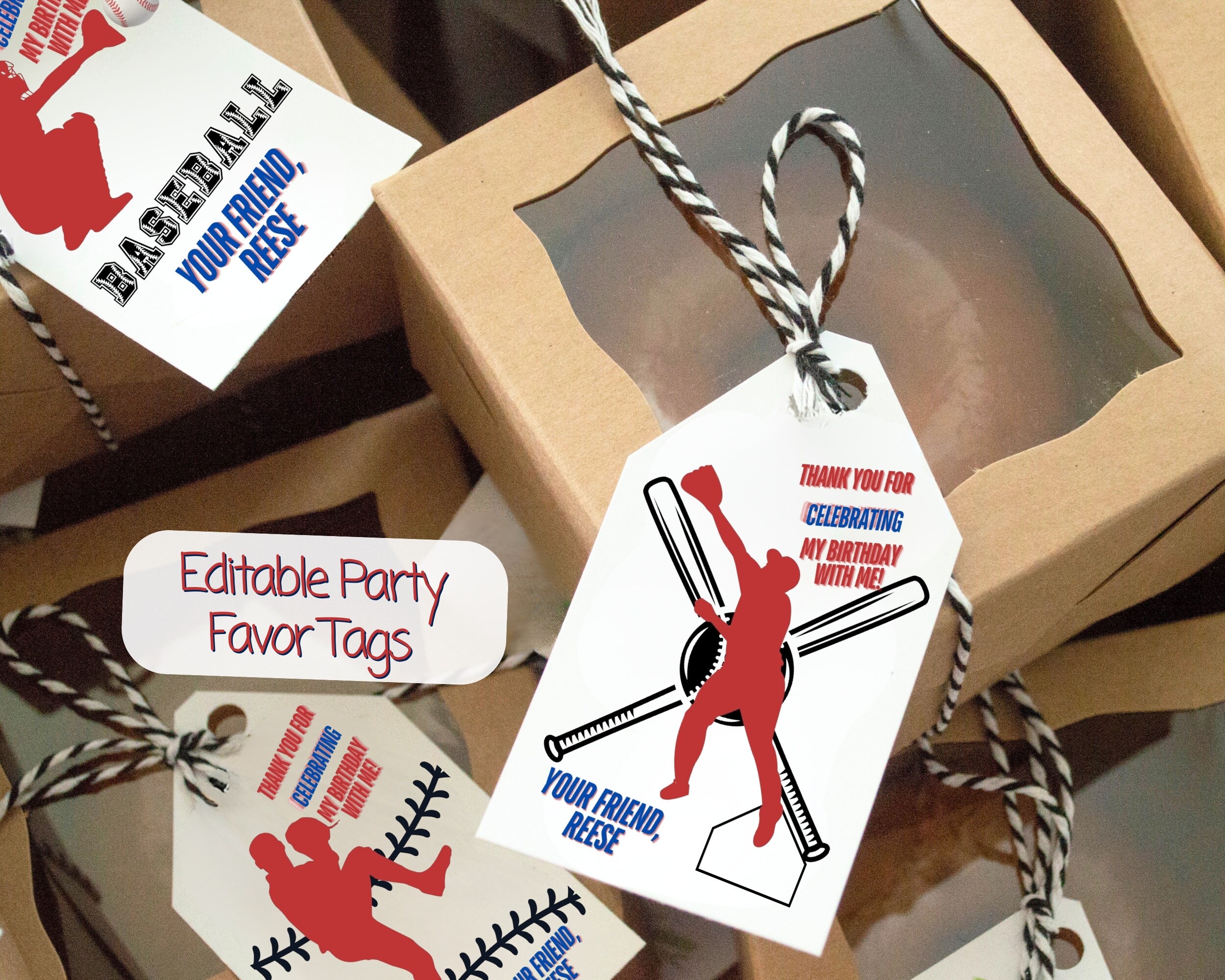 12 Editable Baseball Theme Party Favor Tag, Tag for Party Favor ...