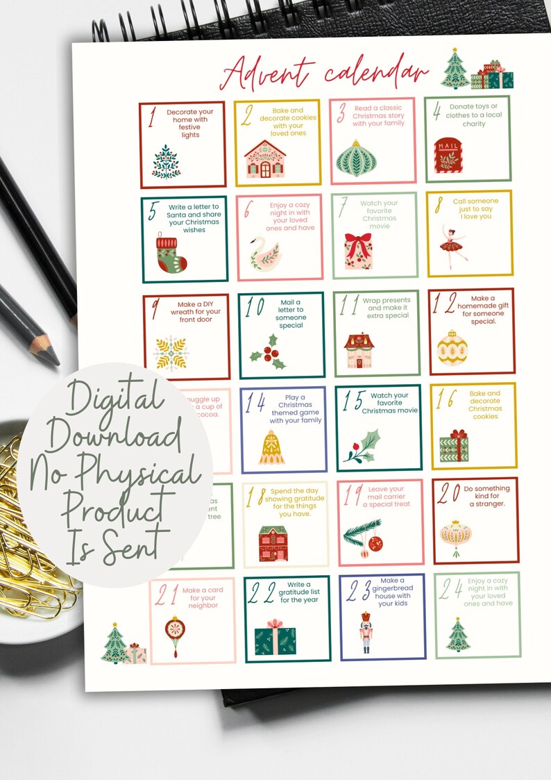 Christmas Advent Calendar, Advent Calendar for Kids, Christmas Activity ...