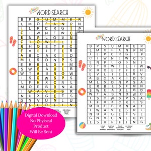 Summer Fun Word Search Printable, Beach Theme, Vacation Theme, Summer ...