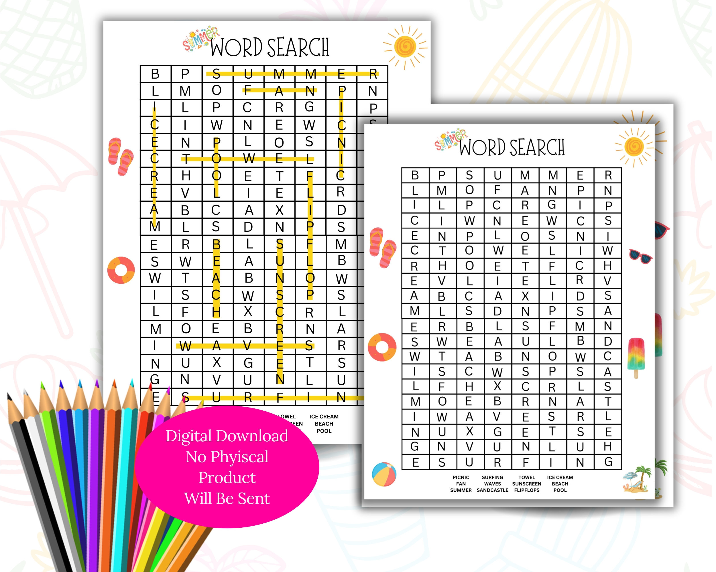 Summer Fun Word Search Printable, Beach Theme, Vacation Theme, Summer ...