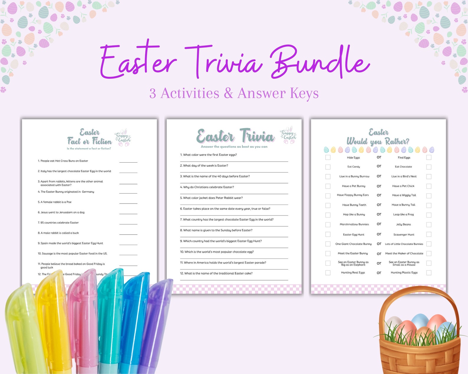 Easter Trivia Bundle for Kids, Fact or Fiction, Would You Rather ...