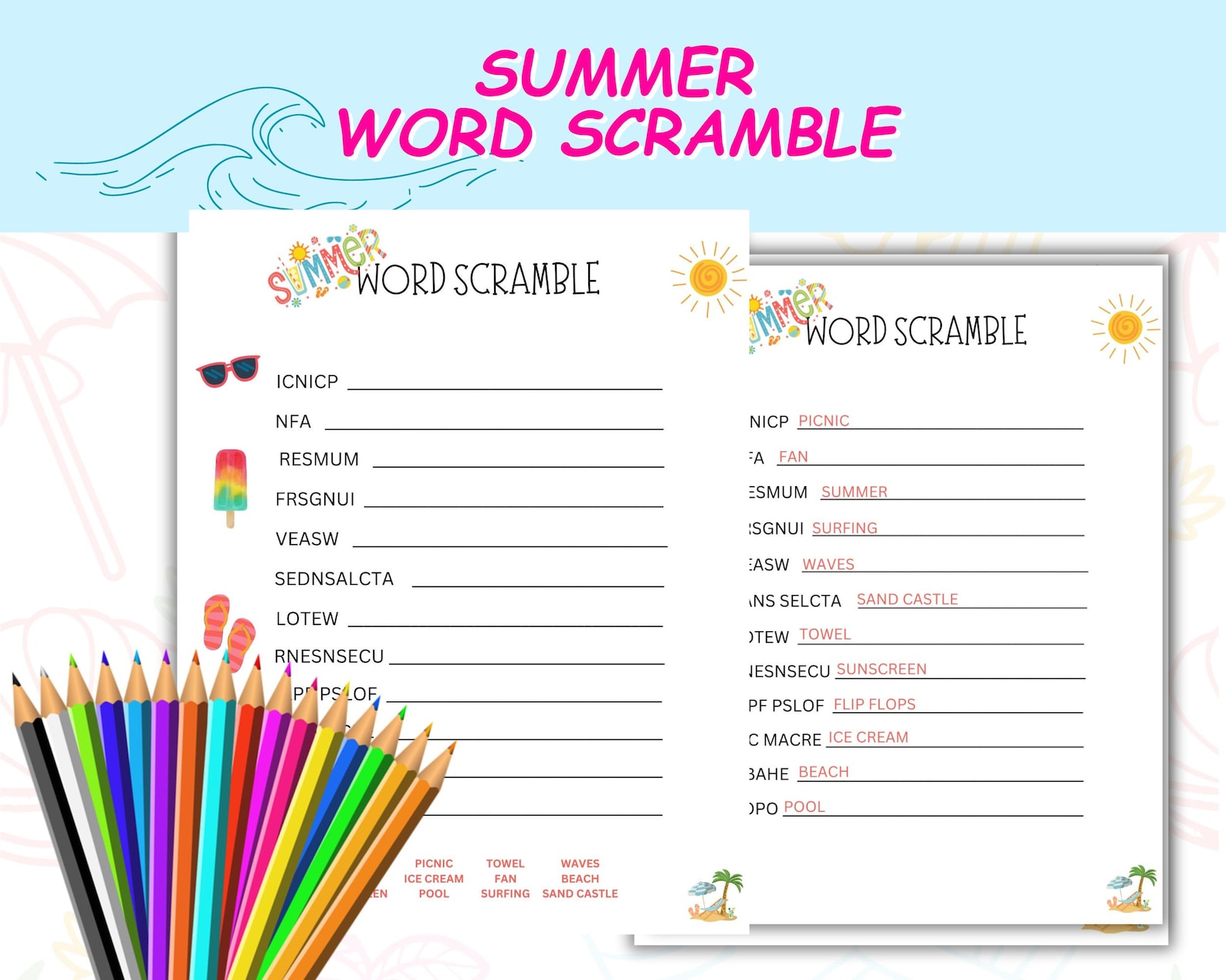 Summer Word Scramble Game: Beach Vacation Party (digital Download) - Etsy