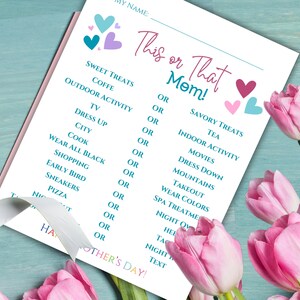 Printable, This or That Mom, All About Mom, Mother's Day Printable ...