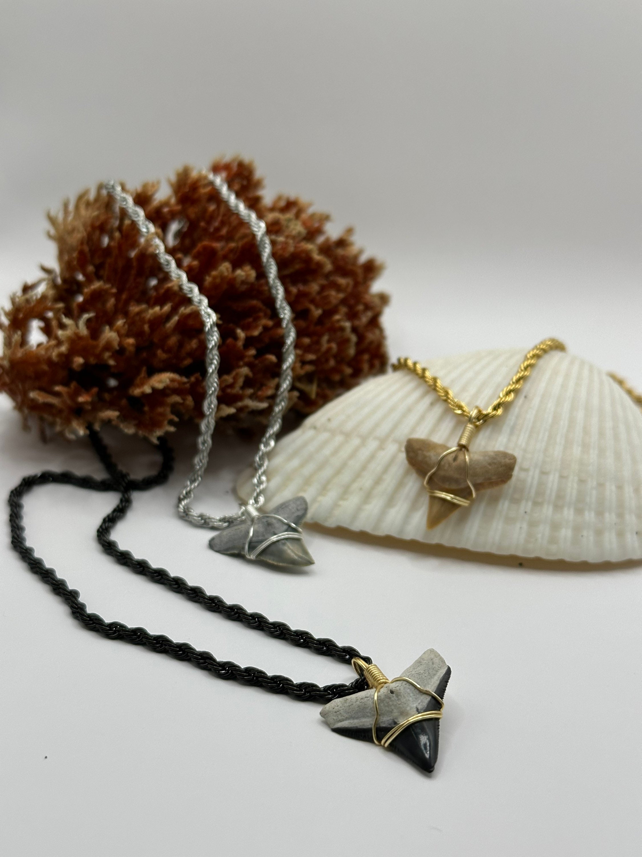 One of a Kind Shark Tooth Hand-wrapped on Black Twist Rope Chain ...