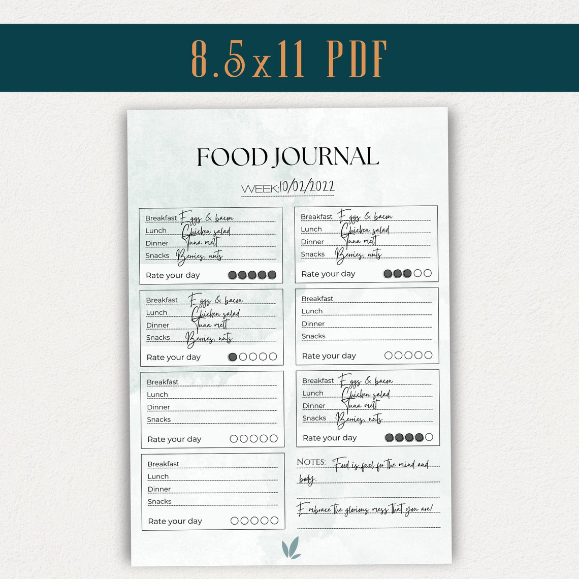 Food Journal, Food Journal Printable, Daily Food Planner, Daily Food ...