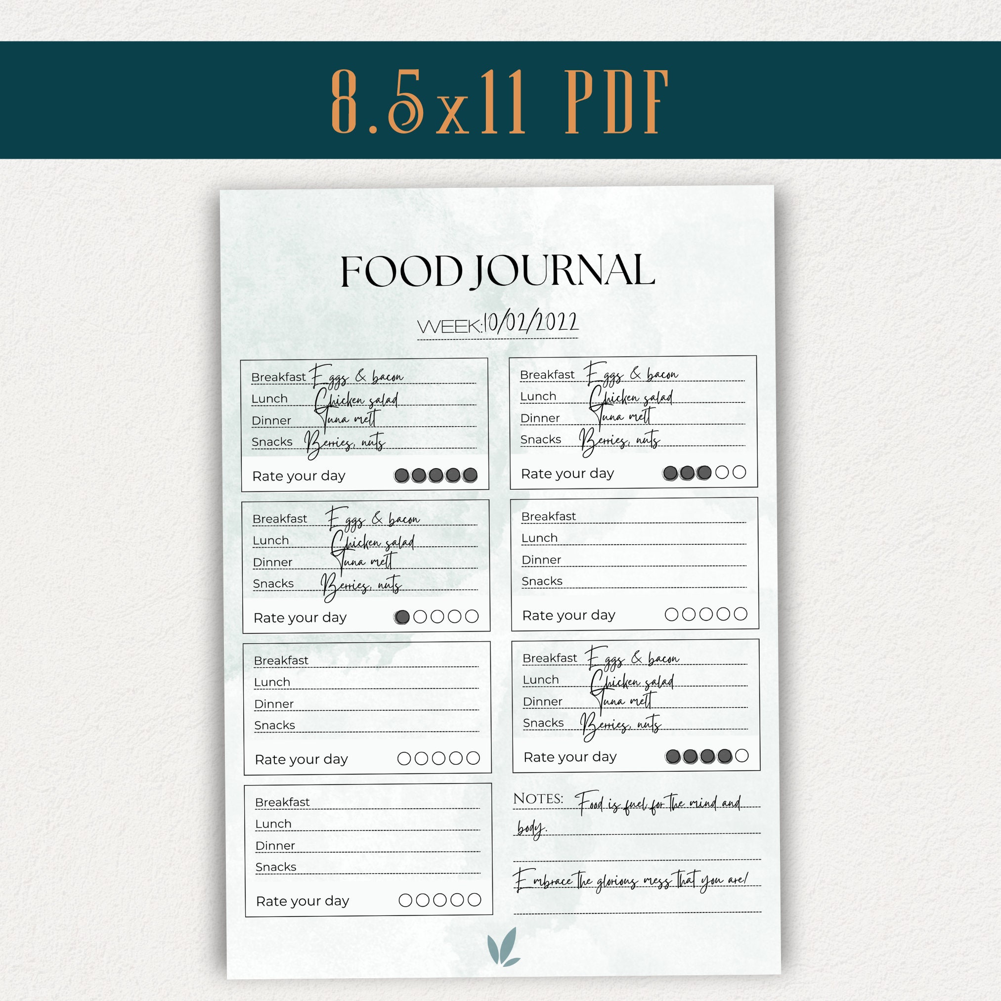 Food Journal, Food Journal Printable, Daily Food Planner, Daily Food ...