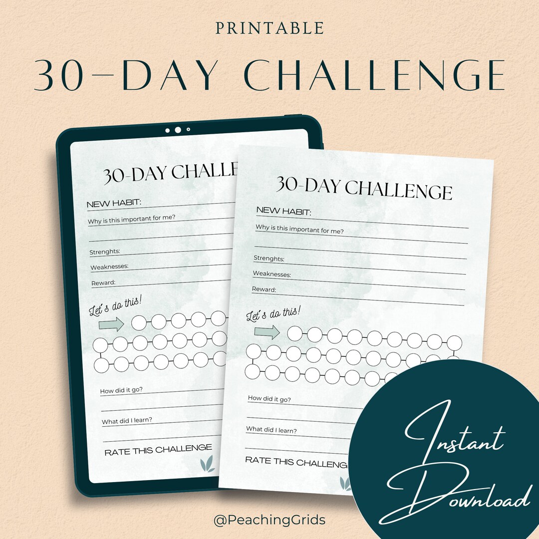 30 Day Challenge, Goal Setting, Progress Tracker, Habit Forming - Etsy