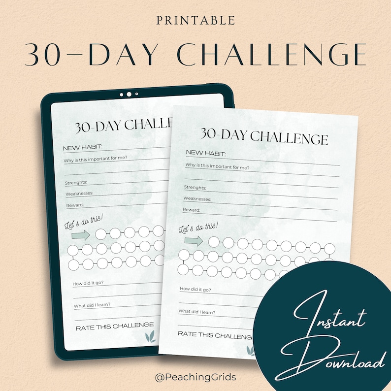 30 Day Challenge, Goal Setting, Progress Tracker, Habit Forming - Etsy