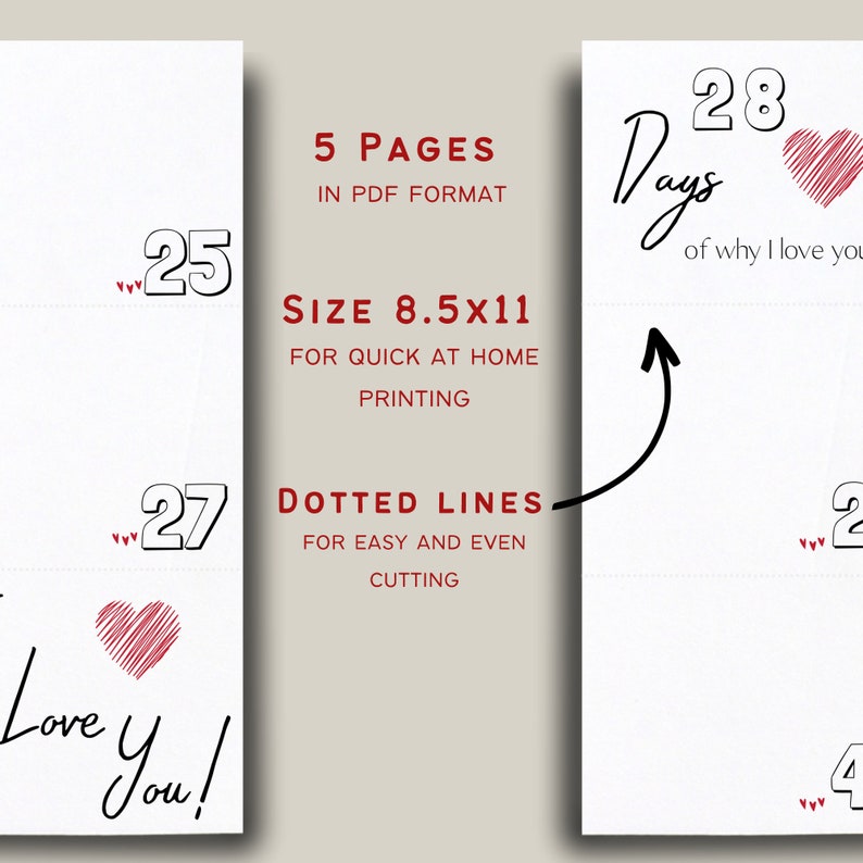 Printable I Love You Cut-out Cards. 28 Days of Why I Love You - Blank ...