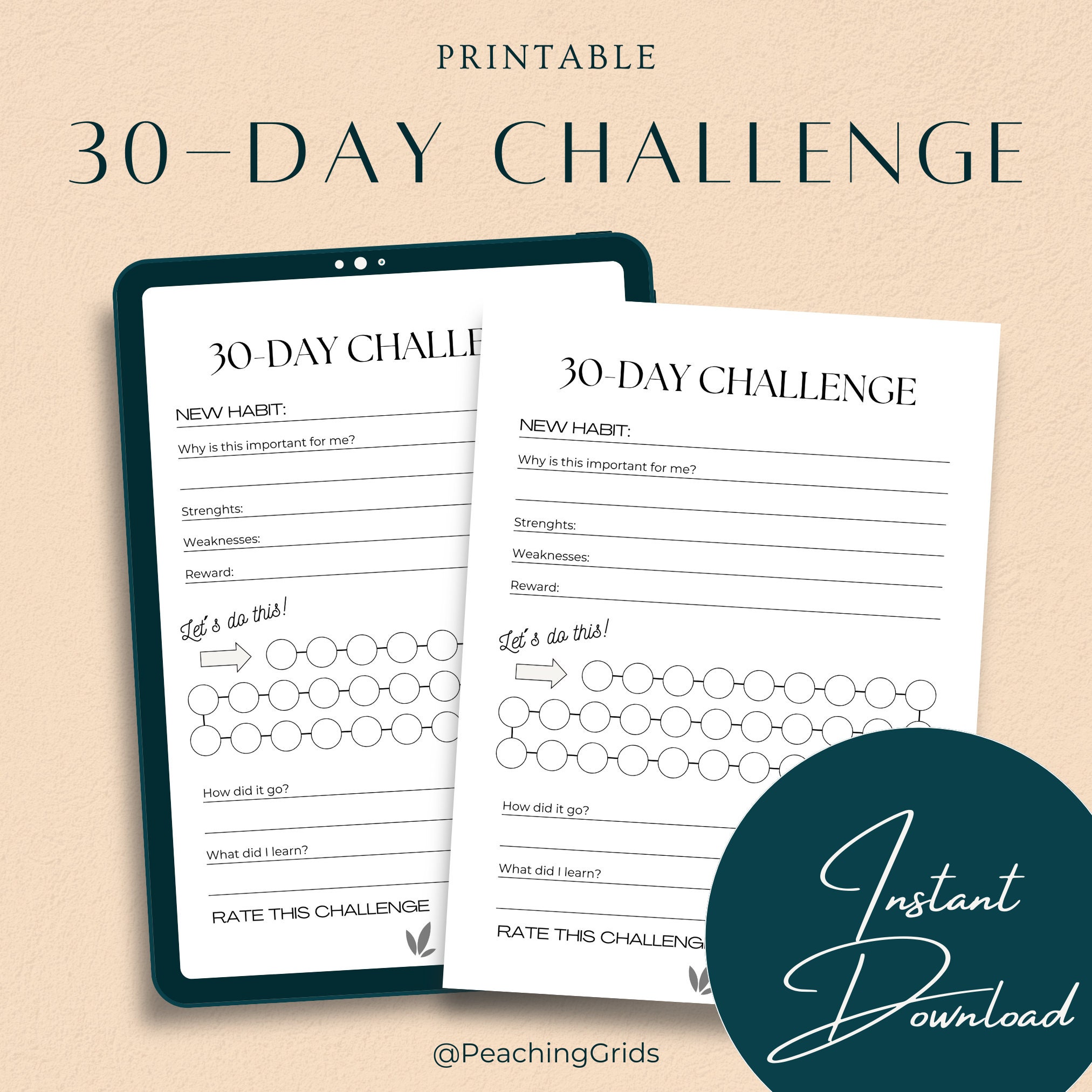 30 Day Challenge Goal Setting Progress Tracker Habit - Etsy