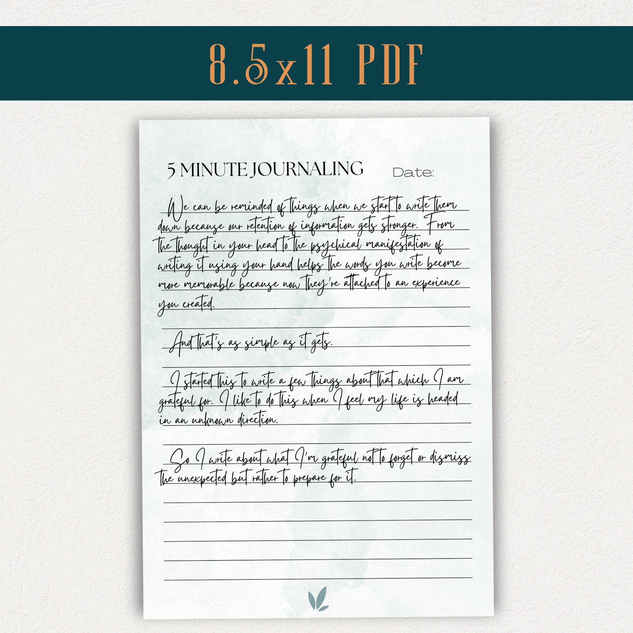 5 Minute Journaling Page Printable Five Minute Journal - Etsy